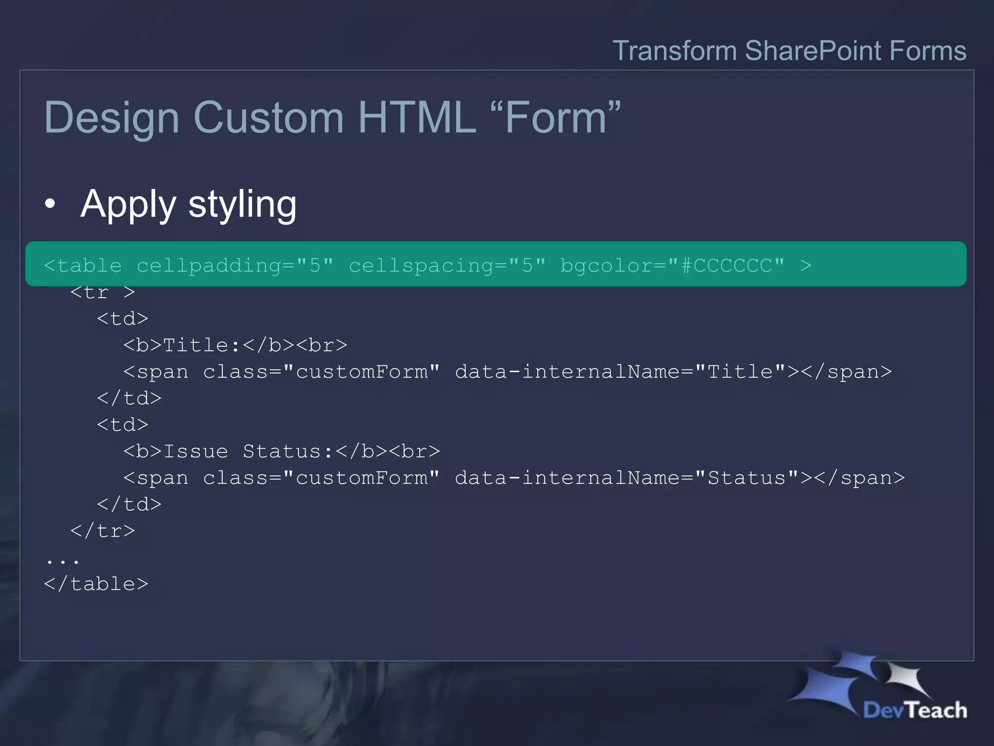 Transform Sharepoint Default List Forms With Html Css And Javascript Ppt 5332