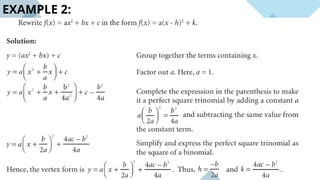 Transforms the Quadratic Function from general form to vertex form.pptx