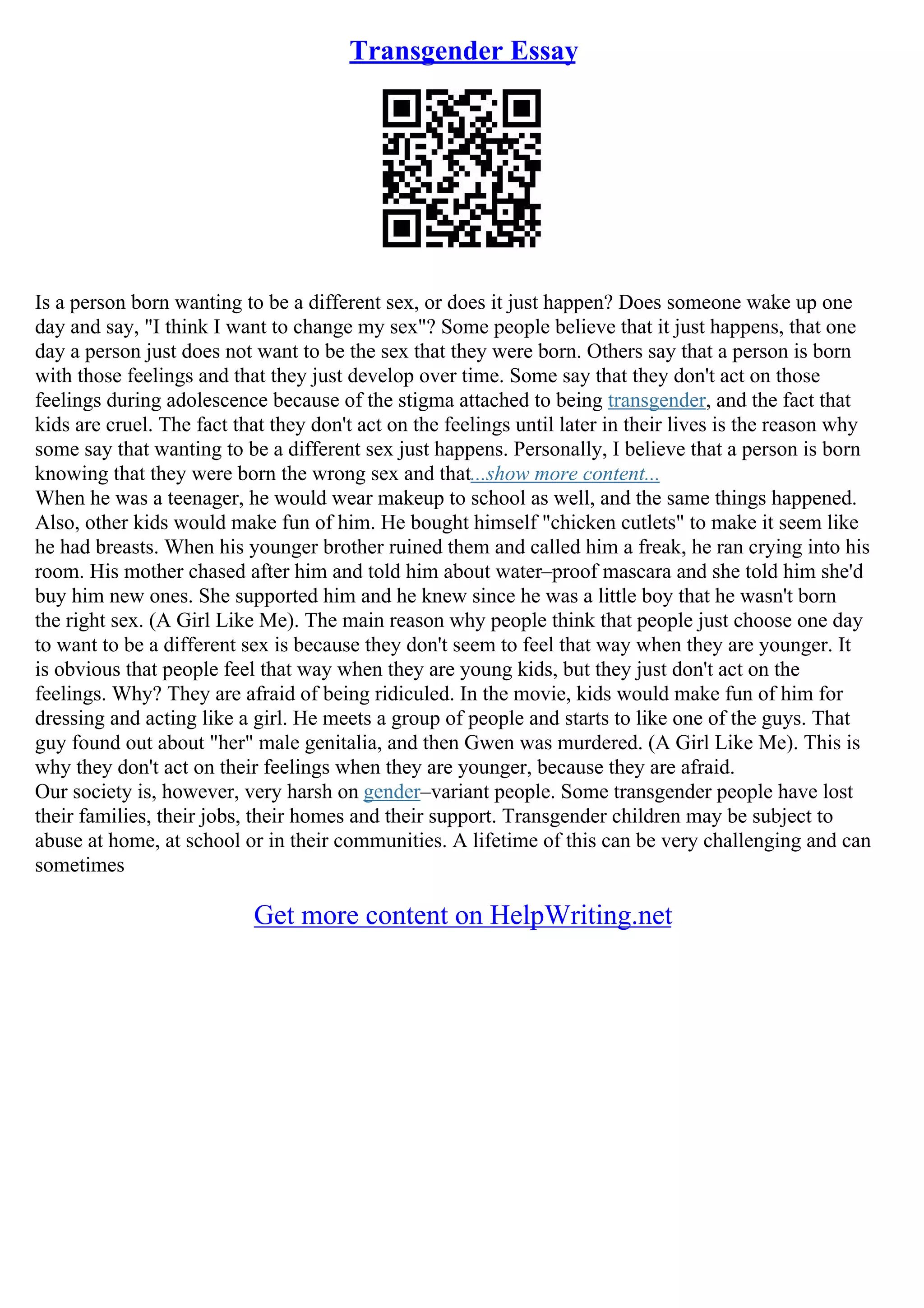 Transgender Essay | PDF