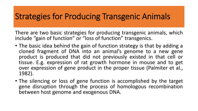 Transgenesis in animals | PPTX | Biological Sciences | Science