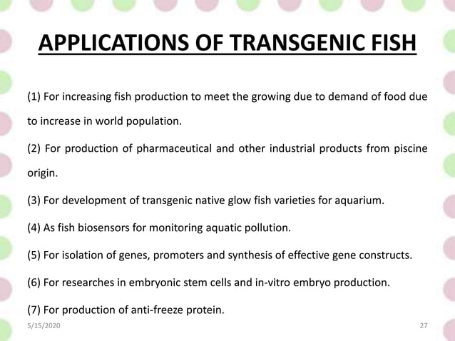 Transgenic animals, mice and fish | PPTX