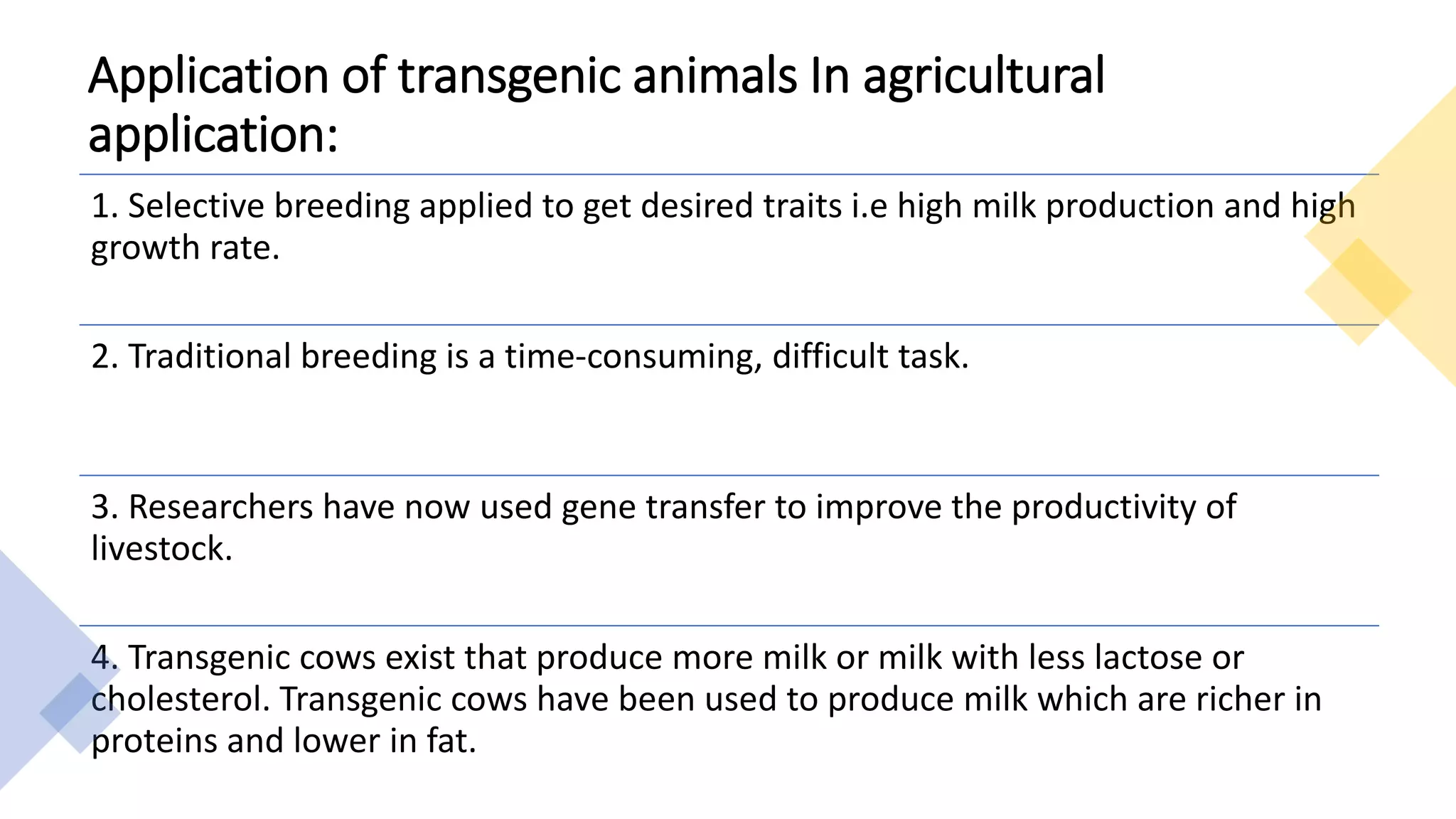 transgenic animals , its production and application | PPTX