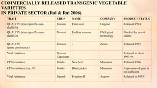 Transgenic in vegetable crop | PPTX