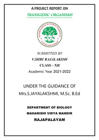 Transgenic organisms by Rajalakshmi | DOCX