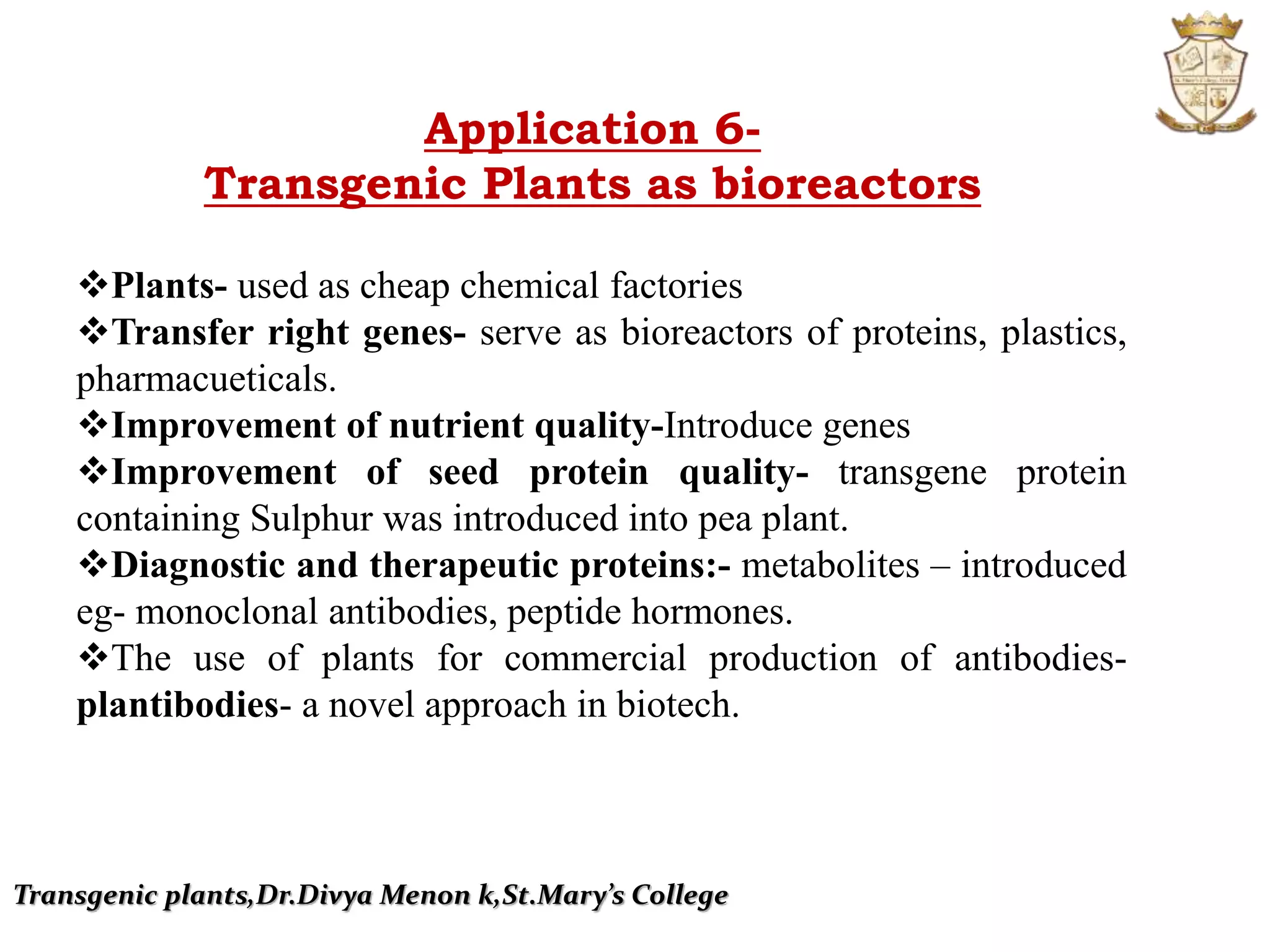 Botany:Transgenic plants- Genetic Engineering for crop improvement | PPTX