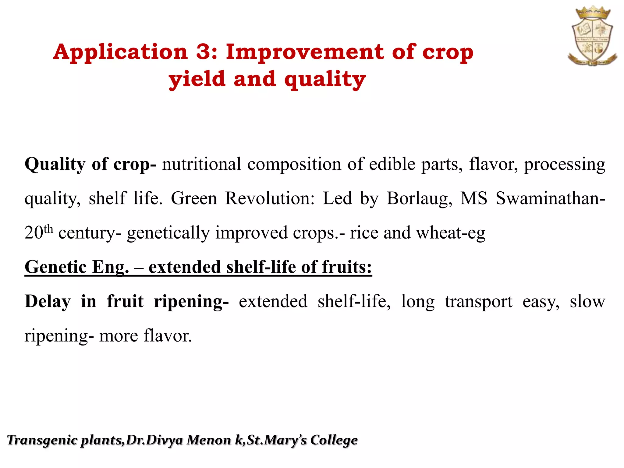 Botany:Transgenic plants- Genetic Engineering for crop improvement | PPTX