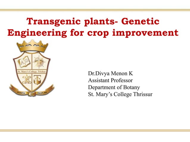 Botany:Transgenic plants- Genetic Engineering for crop improvement ...