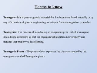 Transgenic plants and plant biotechnology | PPT