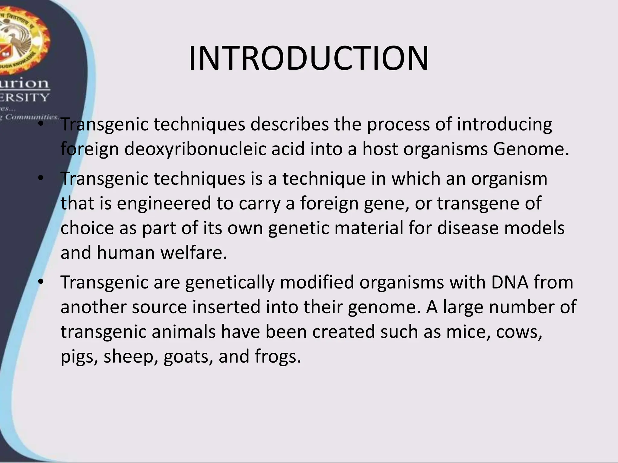 TRANSGENIC TECHNOLOGY AND ITS APPLICATION.pptx | Biological Sciences ...