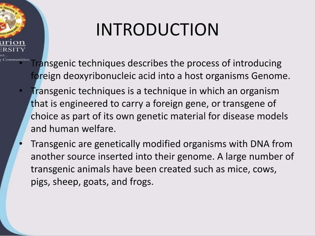 TRANSGENIC TECHNOLOGY AND ITS APPLICATION.pptx | Biological Sciences | Science