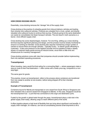 Transhipment_and_Cross_docking( PGDSCLM 203 II ).pdf | Logistics and Transportation Industry ...