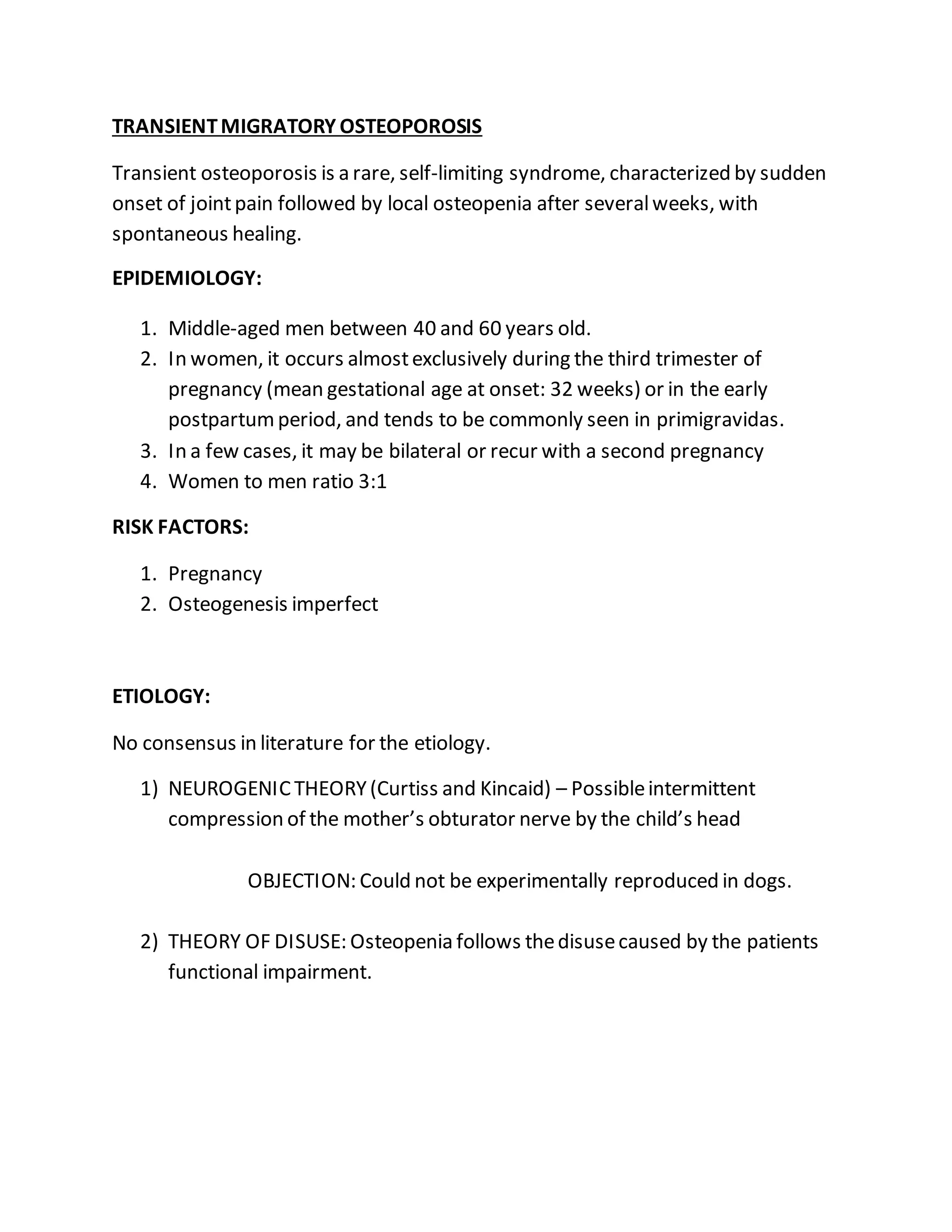 Transient migratory osteoporosis | DOCX | Pregnancy | Reproductive Health
