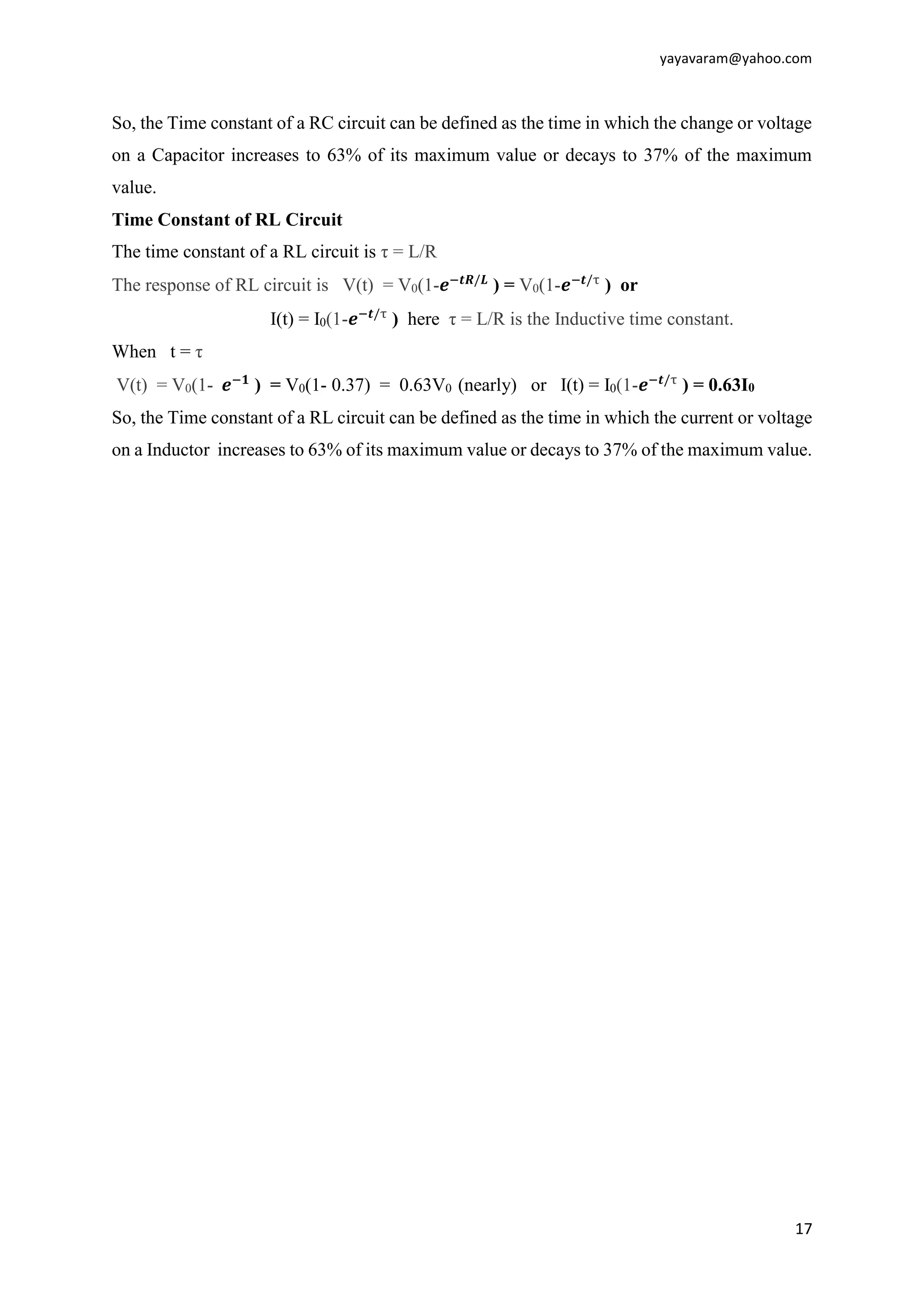 Transient response of RC , RL circuits with step input | PDF