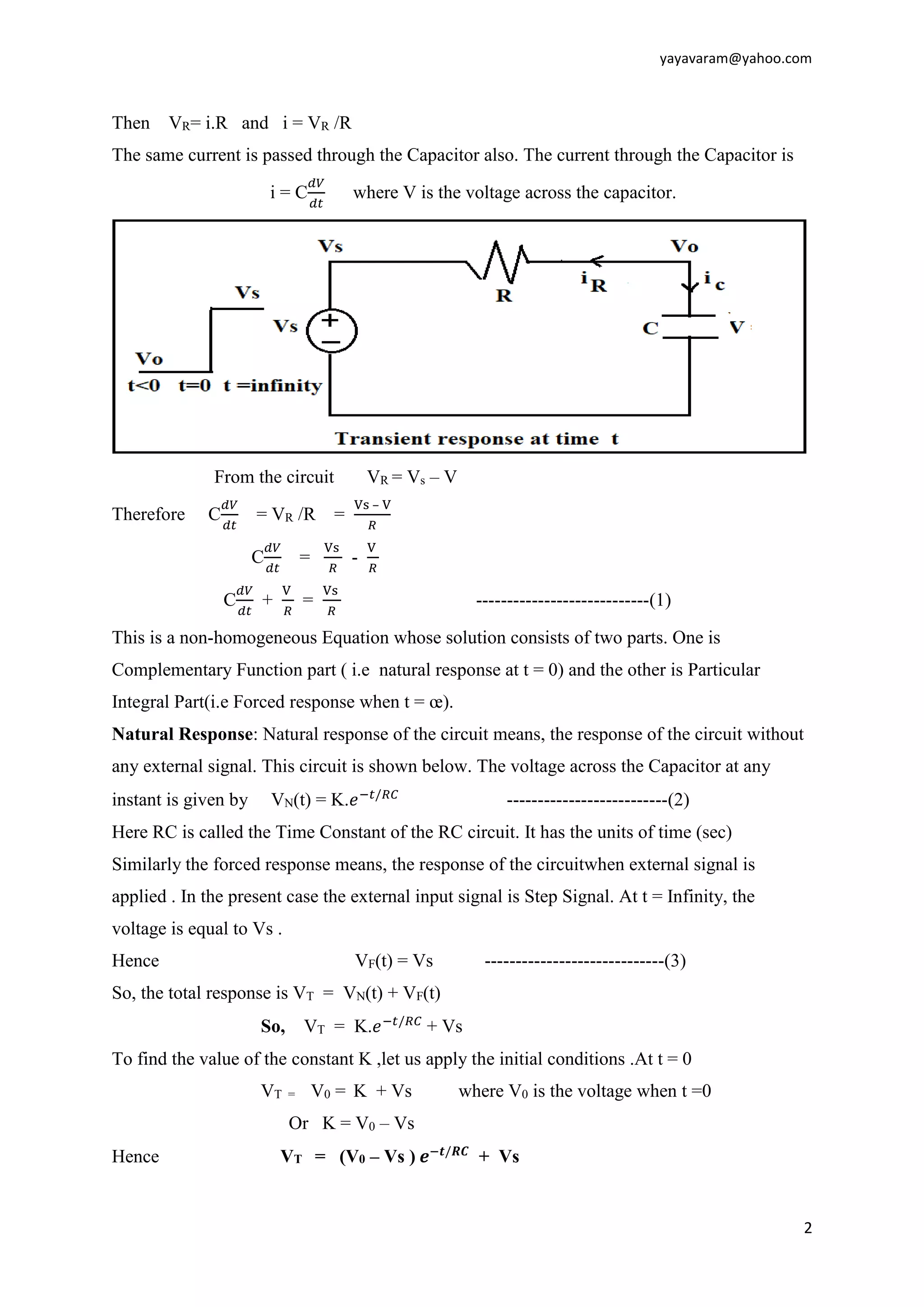 Transient response of RC , RL circuits with step input | PDF