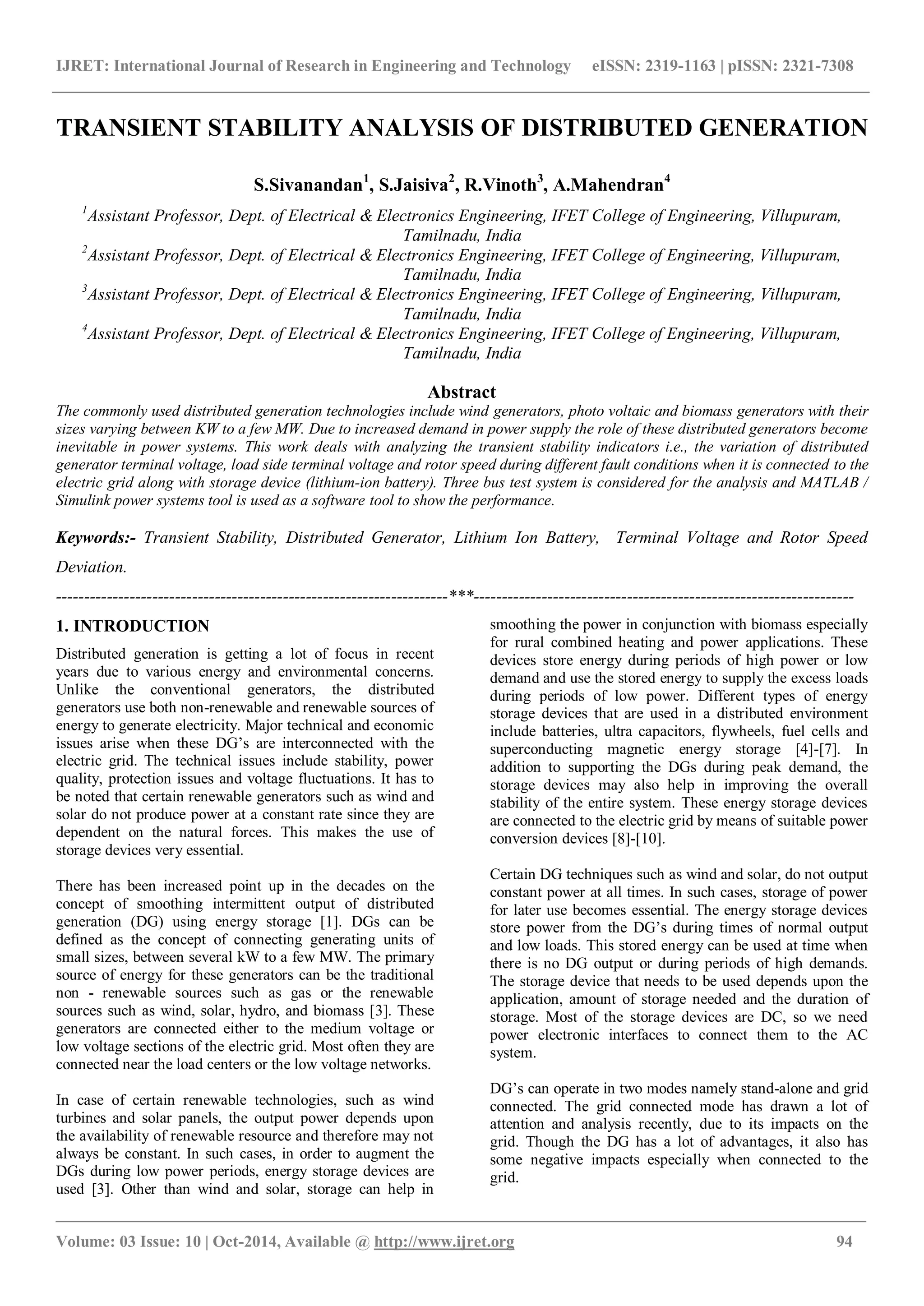 Transient stability analysis of distributed generation | PDF | Data Storage and Warehousing ...