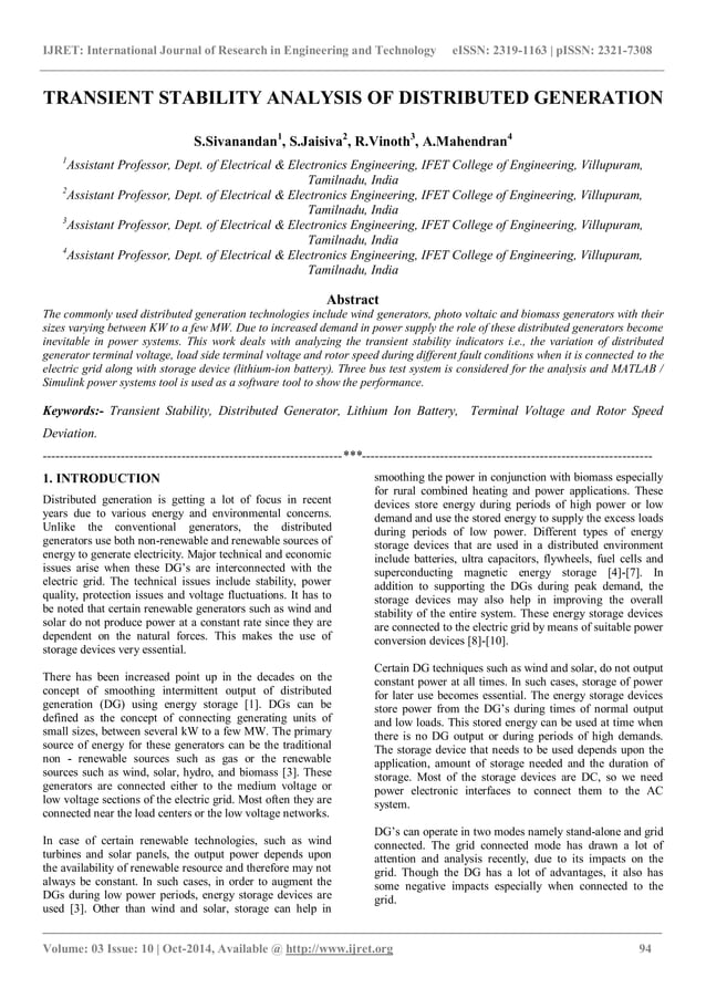 Transient stability analysis of distributed generation | PDF | Data Storage and Warehousing ...