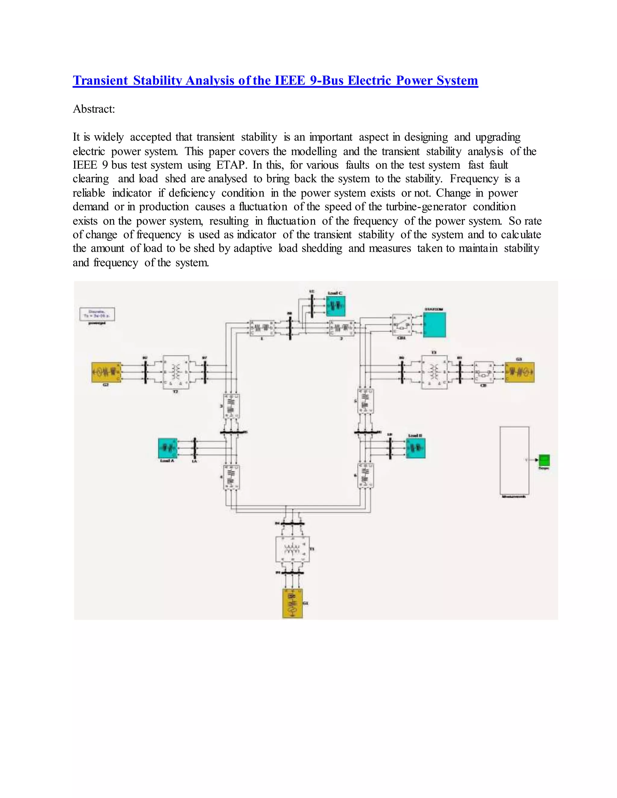 Transient stability analysis of the ieee 9 bus electric power system pgmslm | PDF