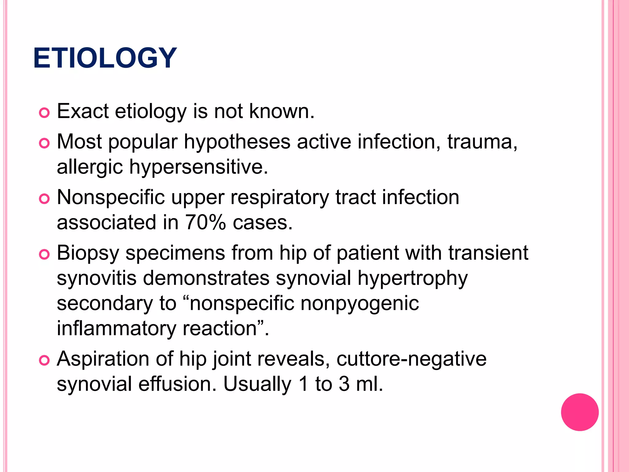 Transient synovitis of the hip | PPTX