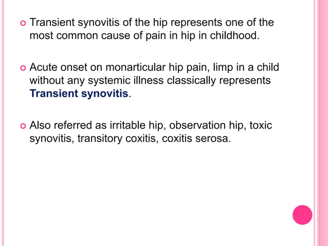 Transient synovitis of the hip | PPTX | Bone and Joint Conditions ...