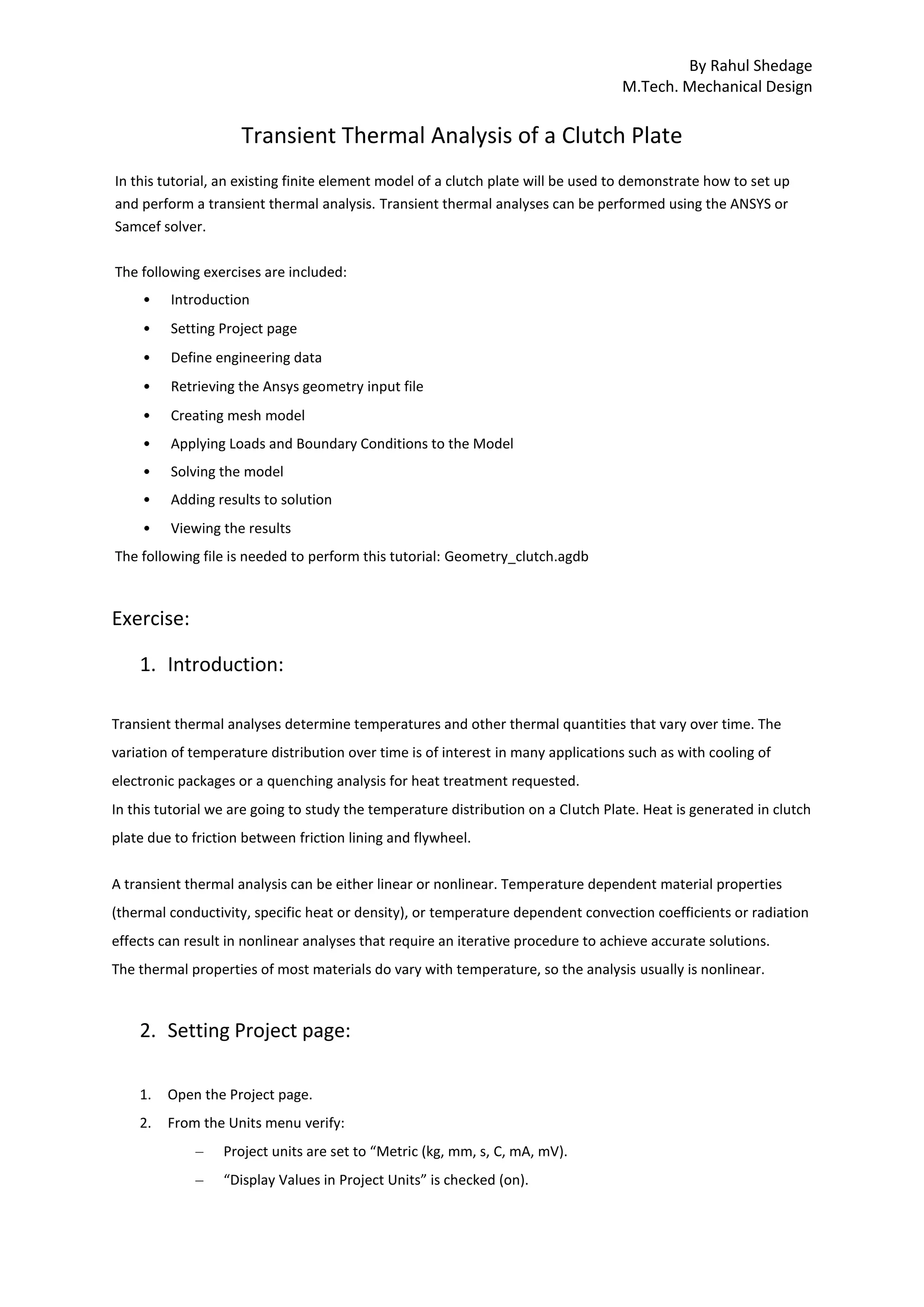 Transient thermal analysis of a clutch plate in Ansys | PDF