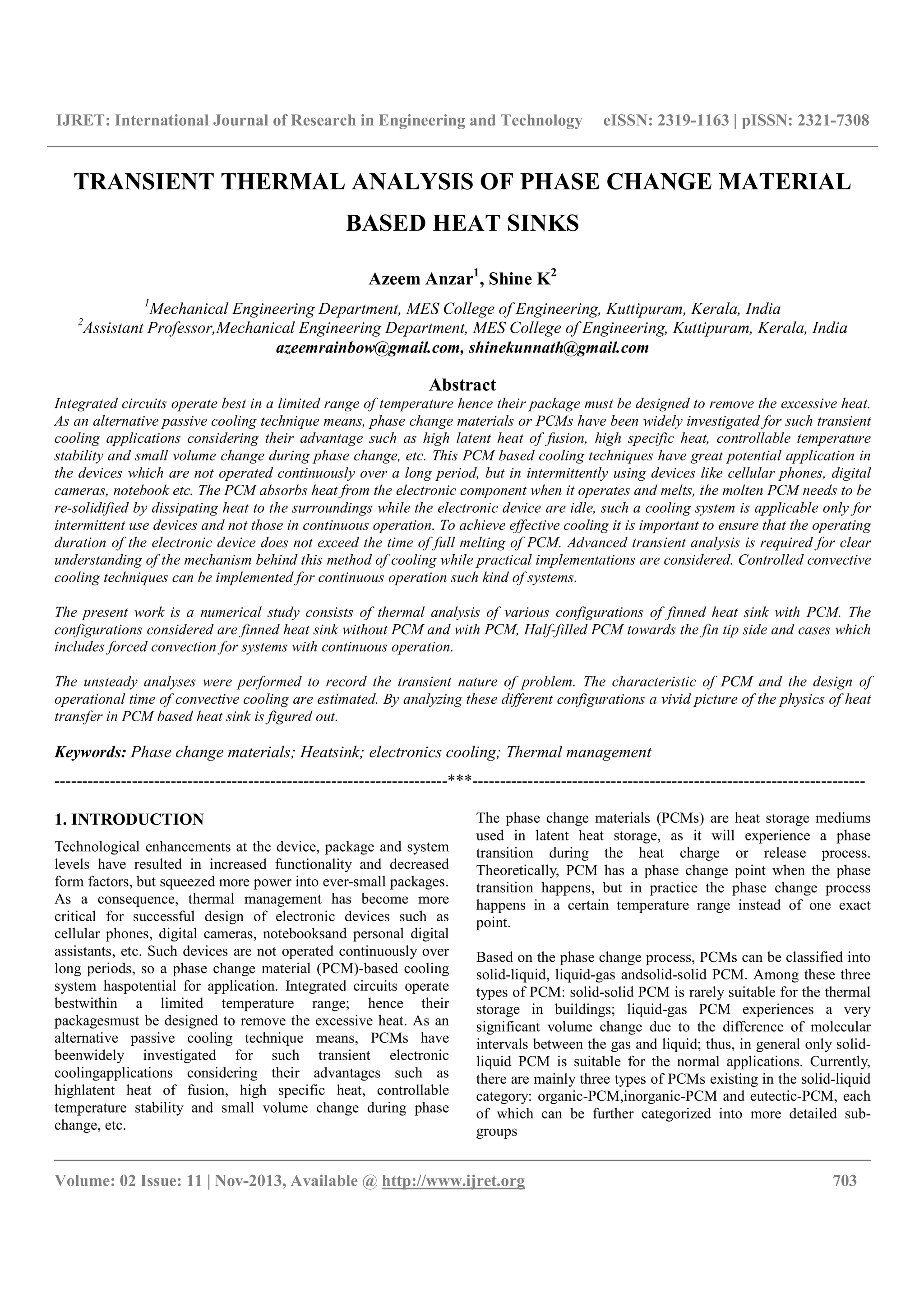 Transient thermal analysis of phase change material | PDF