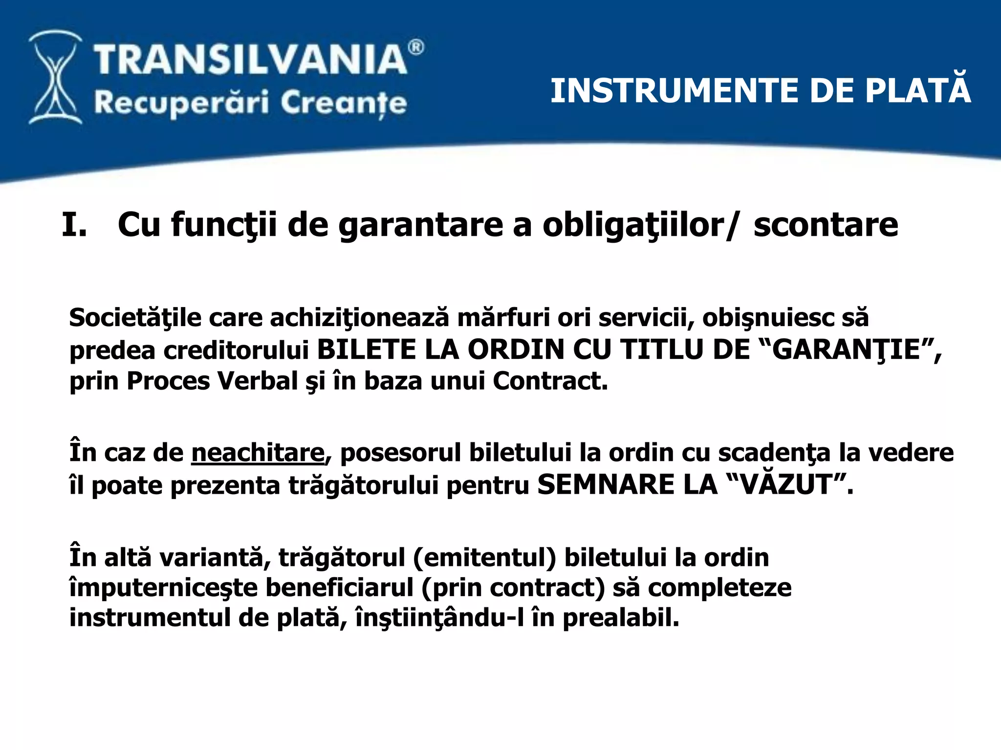 Transilvania recuperari creante instrumentele de plata | PPT