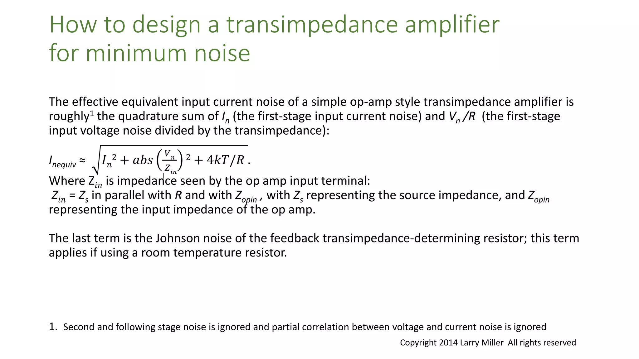 How to design a noise-optimized transimpedance amplifier (photodetector, photodiode) amplifier ...