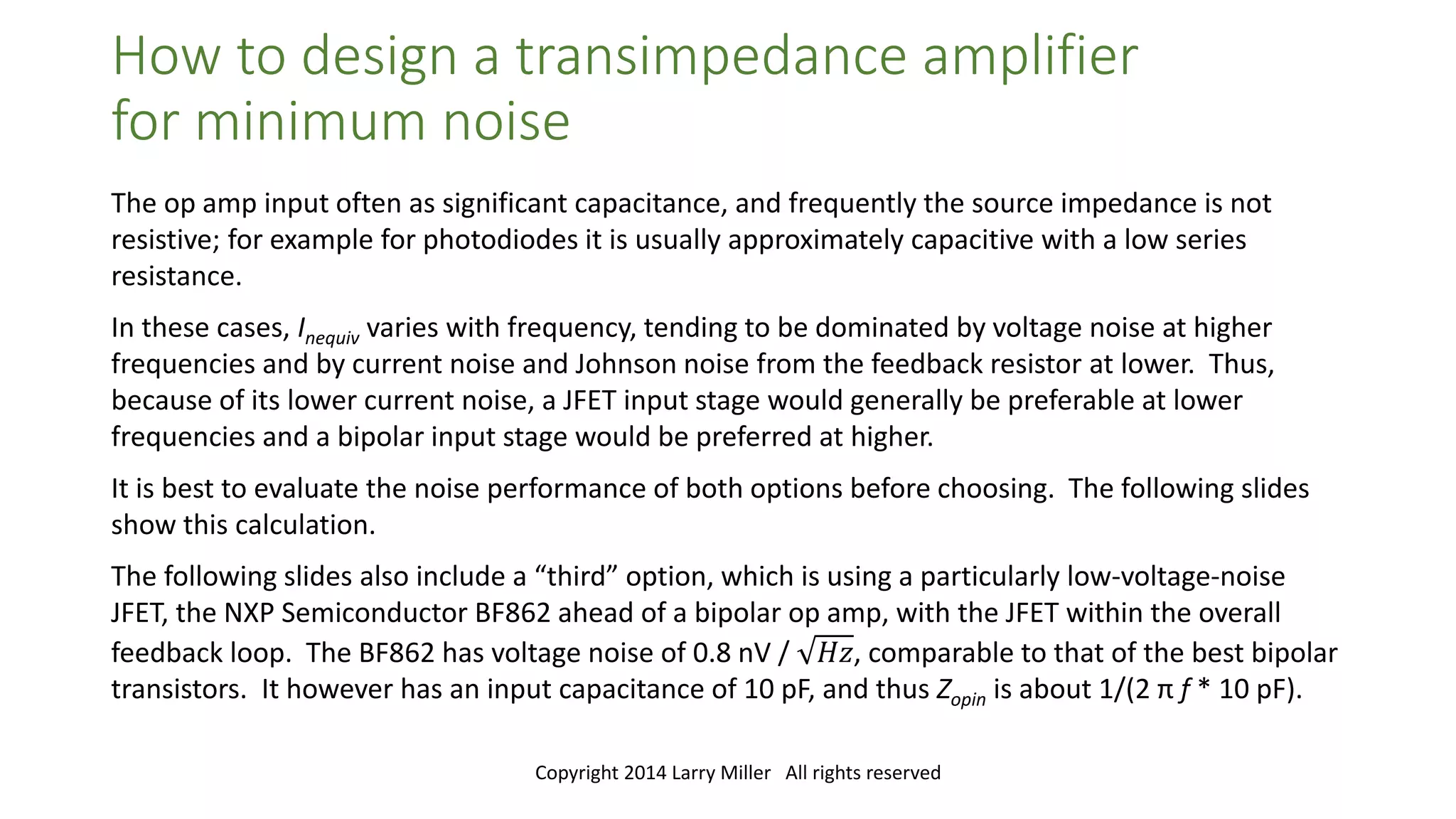 How to design a noise-optimized transimpedance amplifier (photodetector, photodiode) amplifier ...