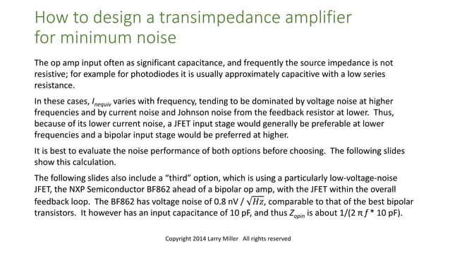 How to design a noise-optimized transimpedance amplifier (photodetector, photodiode) amplifier ...