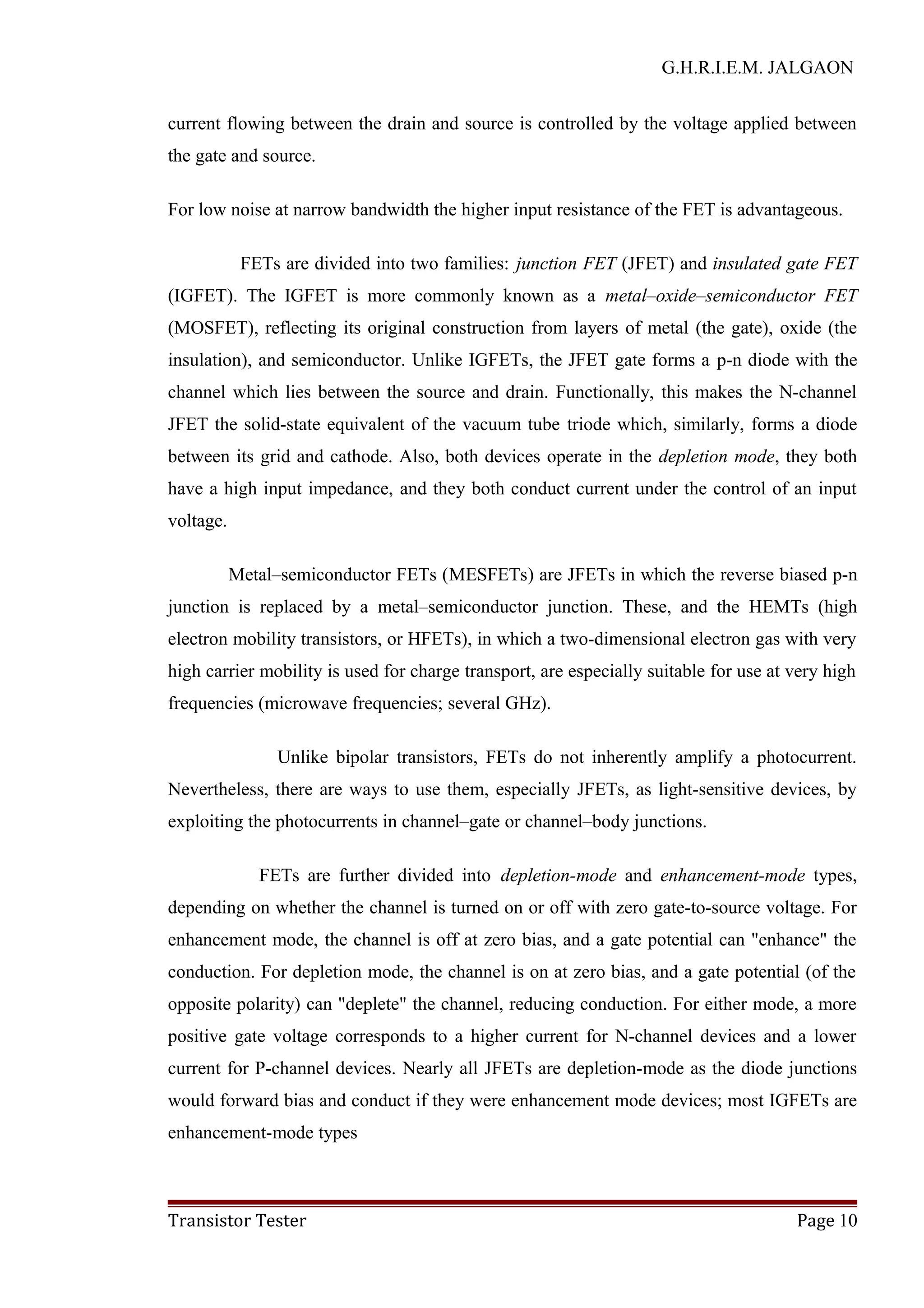 Transister Tester Project Report with Circuit Diagram | DOC