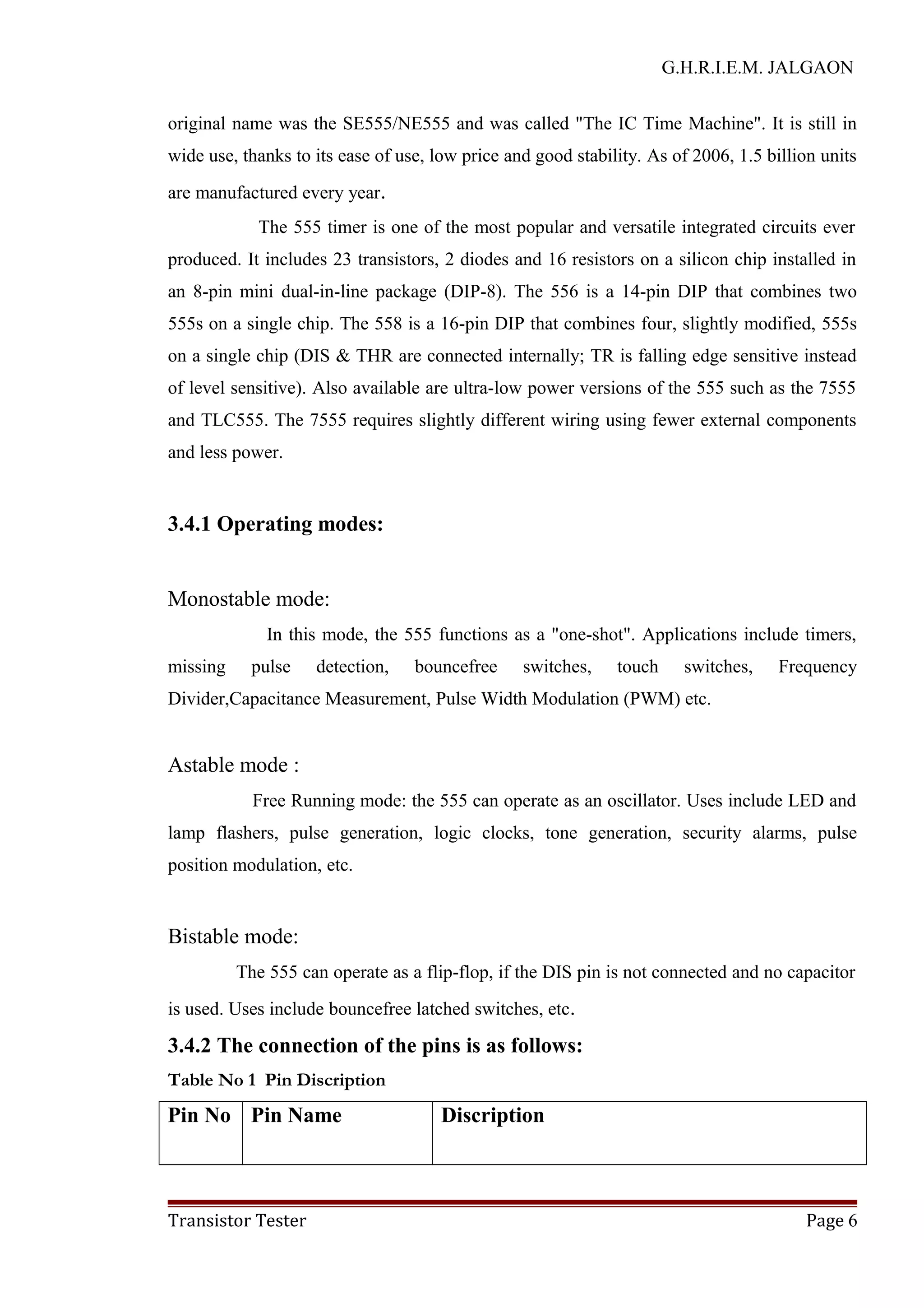 Transister Tester Project Report with Circuit Diagram | DOC