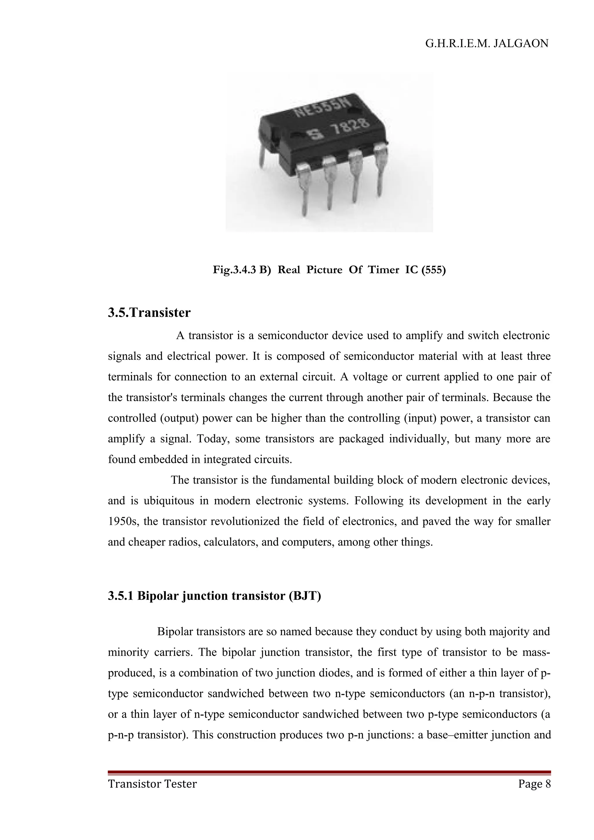 Transister Tester Project Report with Circuit Diagram | DOC
