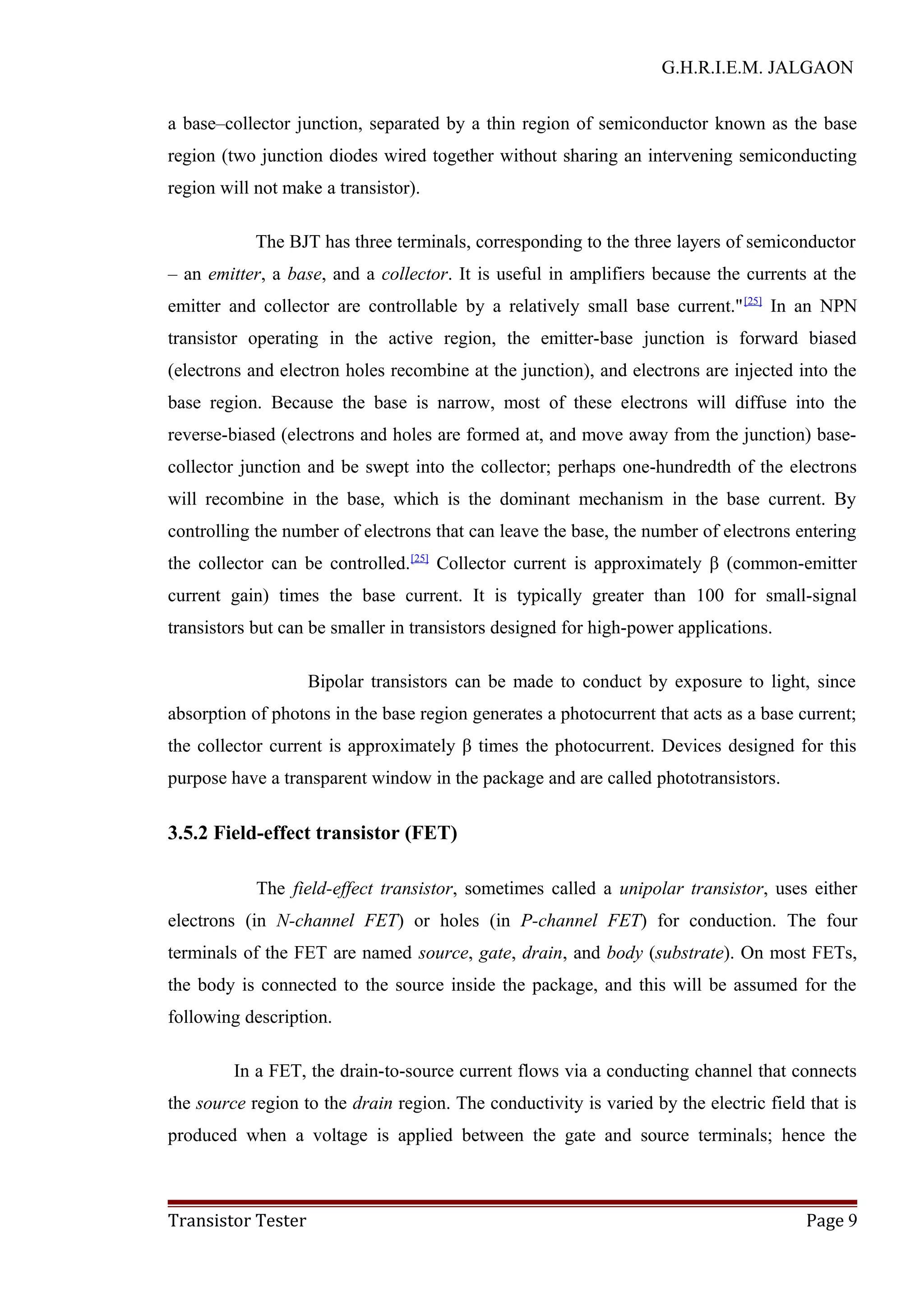 Transister Tester Project Report with Circuit Diagram | DOC