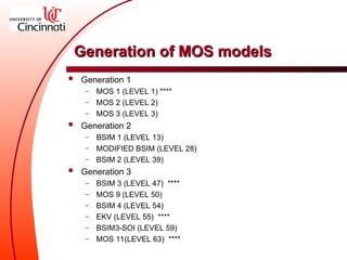 MOSFET transistor models COMPARISON .ppt