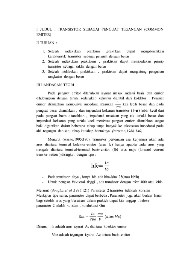 Transistor sebagai penguat | DOCX