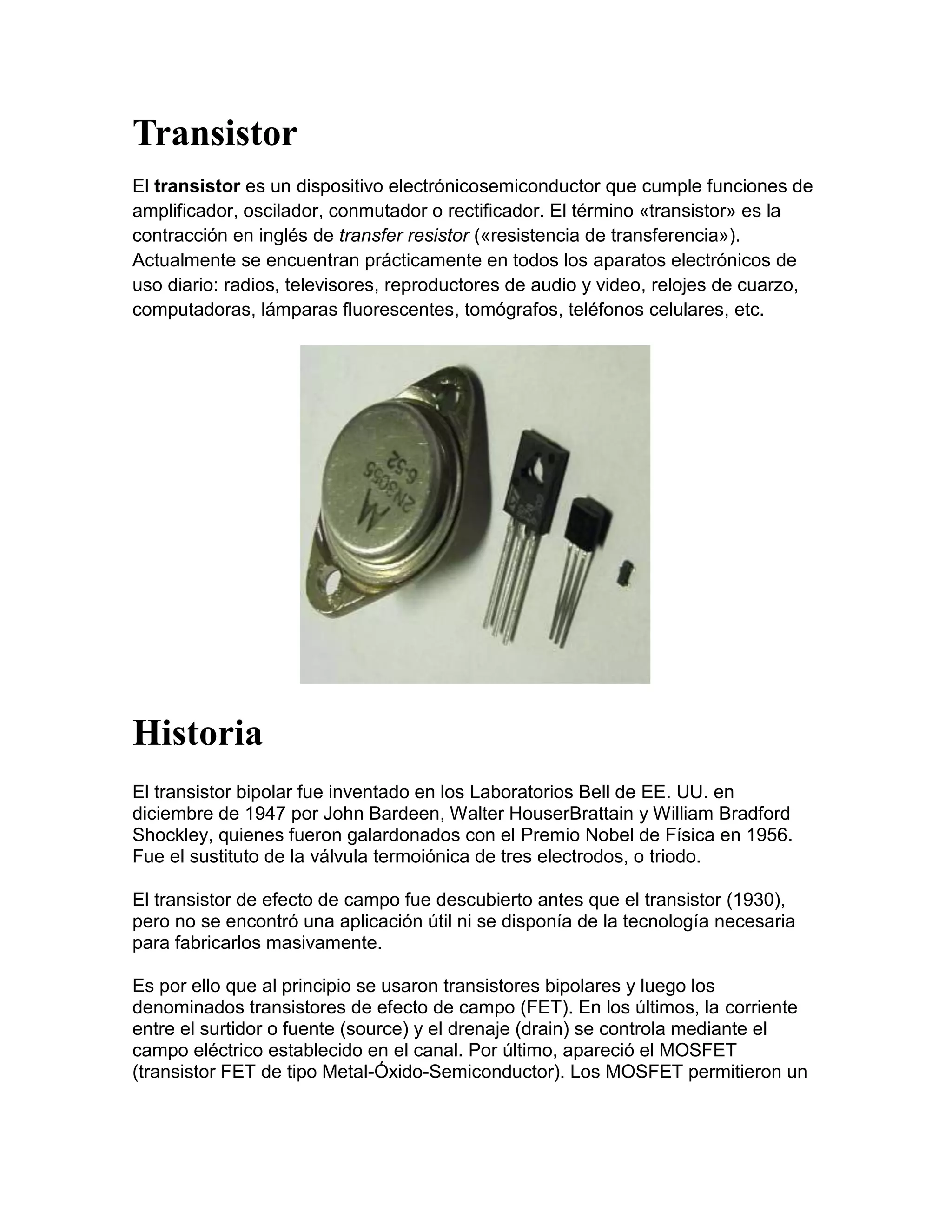 Transistor y Tipos De Transistores | DOCX