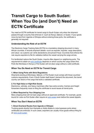 Transit Cargo to South Sudan_ When You Do (and Don’t) Need an ECTN ...