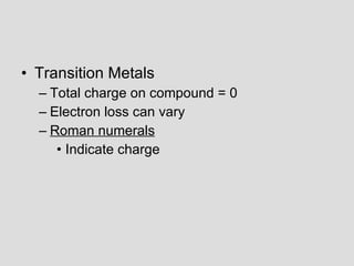 Transition And Polyatomic Ions 2008 | PPT