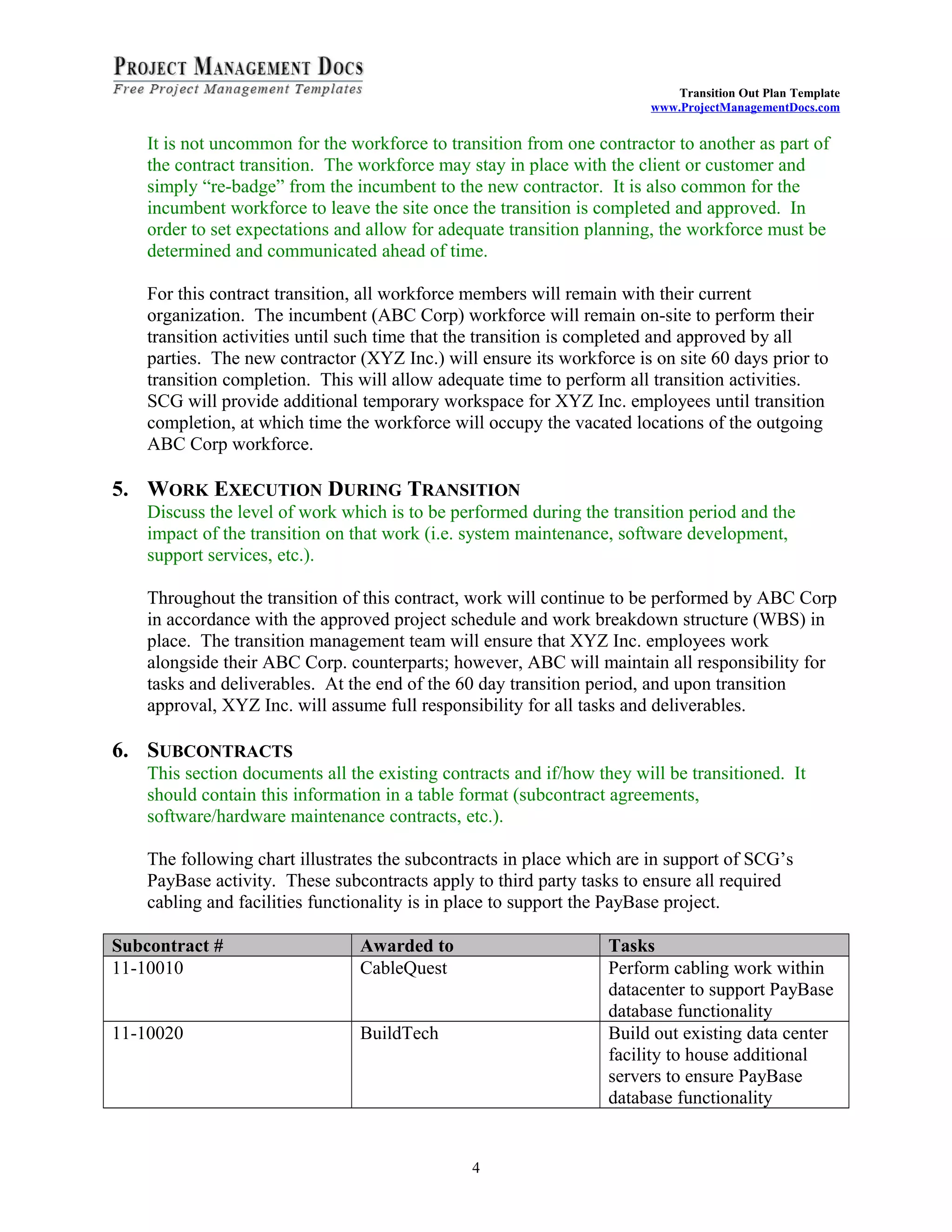 Transition out-plan | DOC