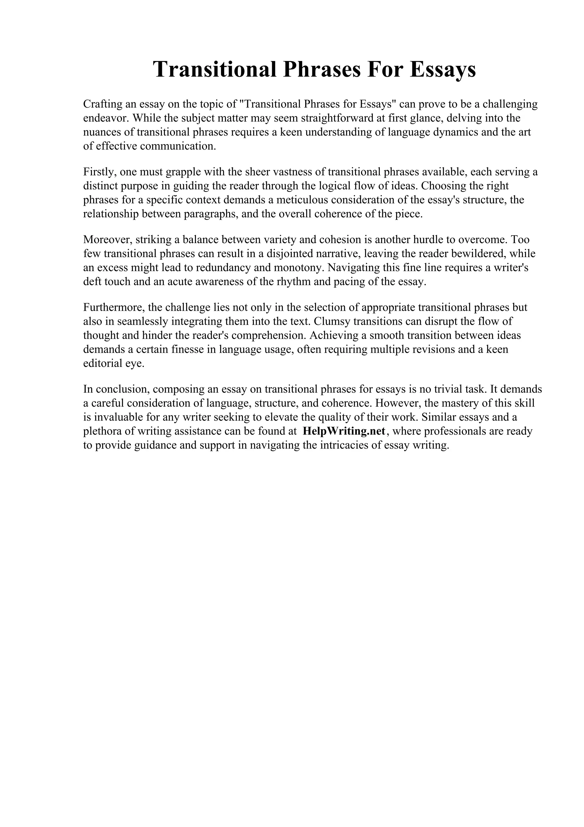 Transitional Phrases For Essays. Transitional Words amp; Phrases - 3 ...