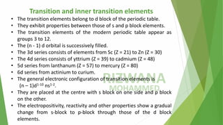 1st Lecture on Transition & Inner Transition Elements | Chemistry Part ...