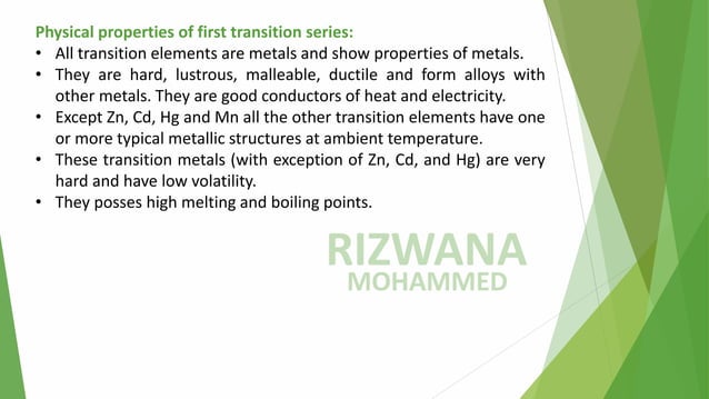1st Lecture on Transition & Inner Transition Elements | Chemistry Part I | 12th Std | PPT