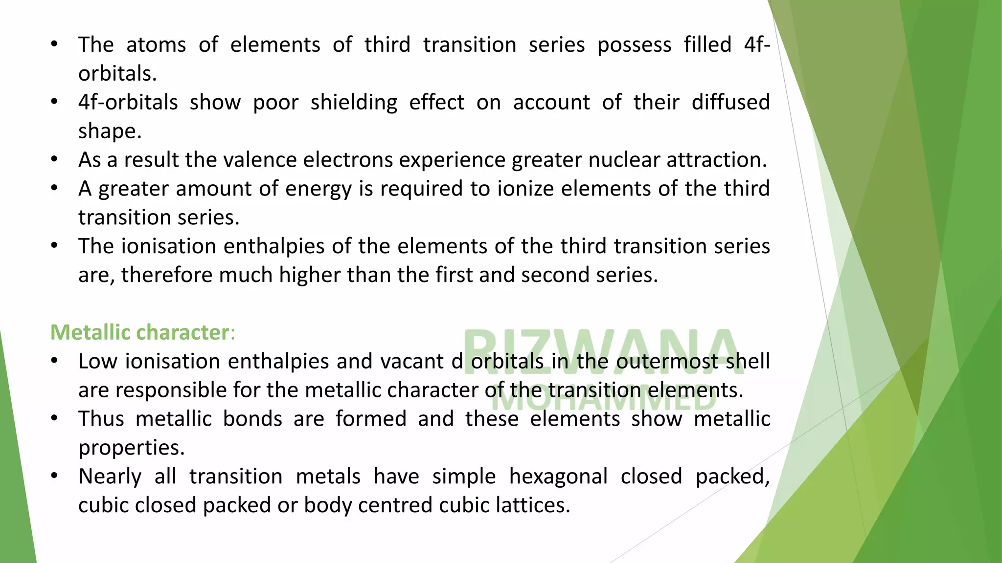 2nd Lecture on Transition & Inner Transition Elements | Chemistry Part ...