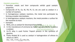 2nd Lecture on Transition & Inner Transition Elements | Chemistry Part I | 12th Std | PDF