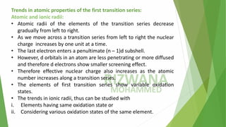 2nd Lecture on Transition & Inner Transition Elements | Chemistry Part I | 12th Std | PDF