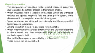 2nd Lecture on Transition & Inner Transition Elements | Chemistry Part I | 12th Std | PDF