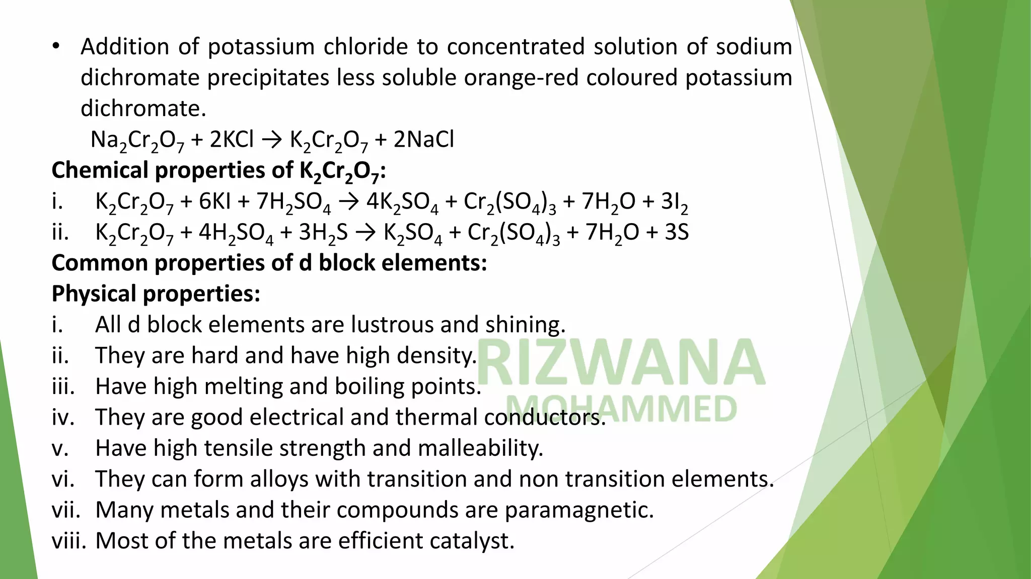3rd Lecture on Transition & Inner Transition Elements | Chemistry Part I | 12th Std | PDF