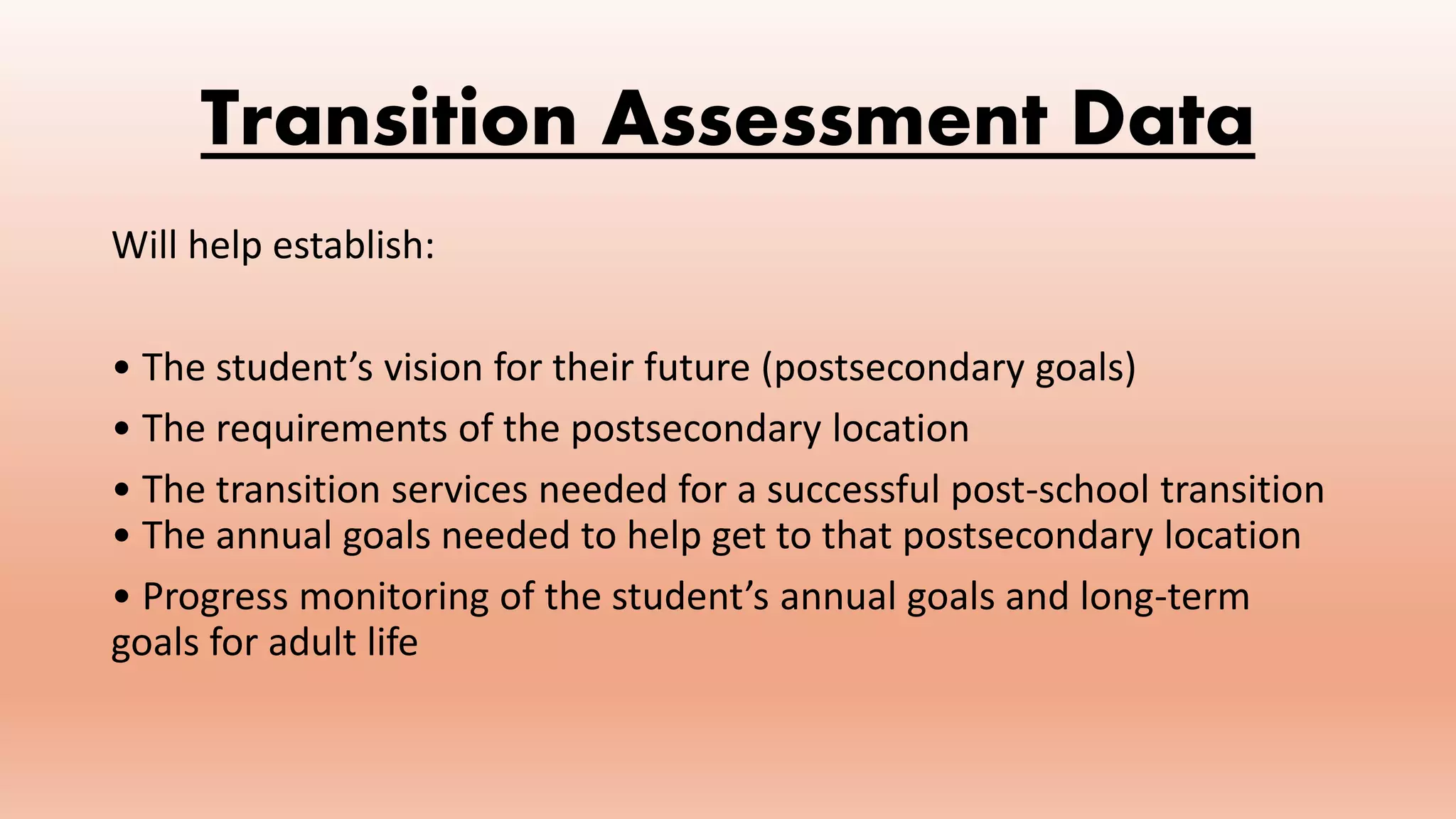 Transition assessment power point | PPTX