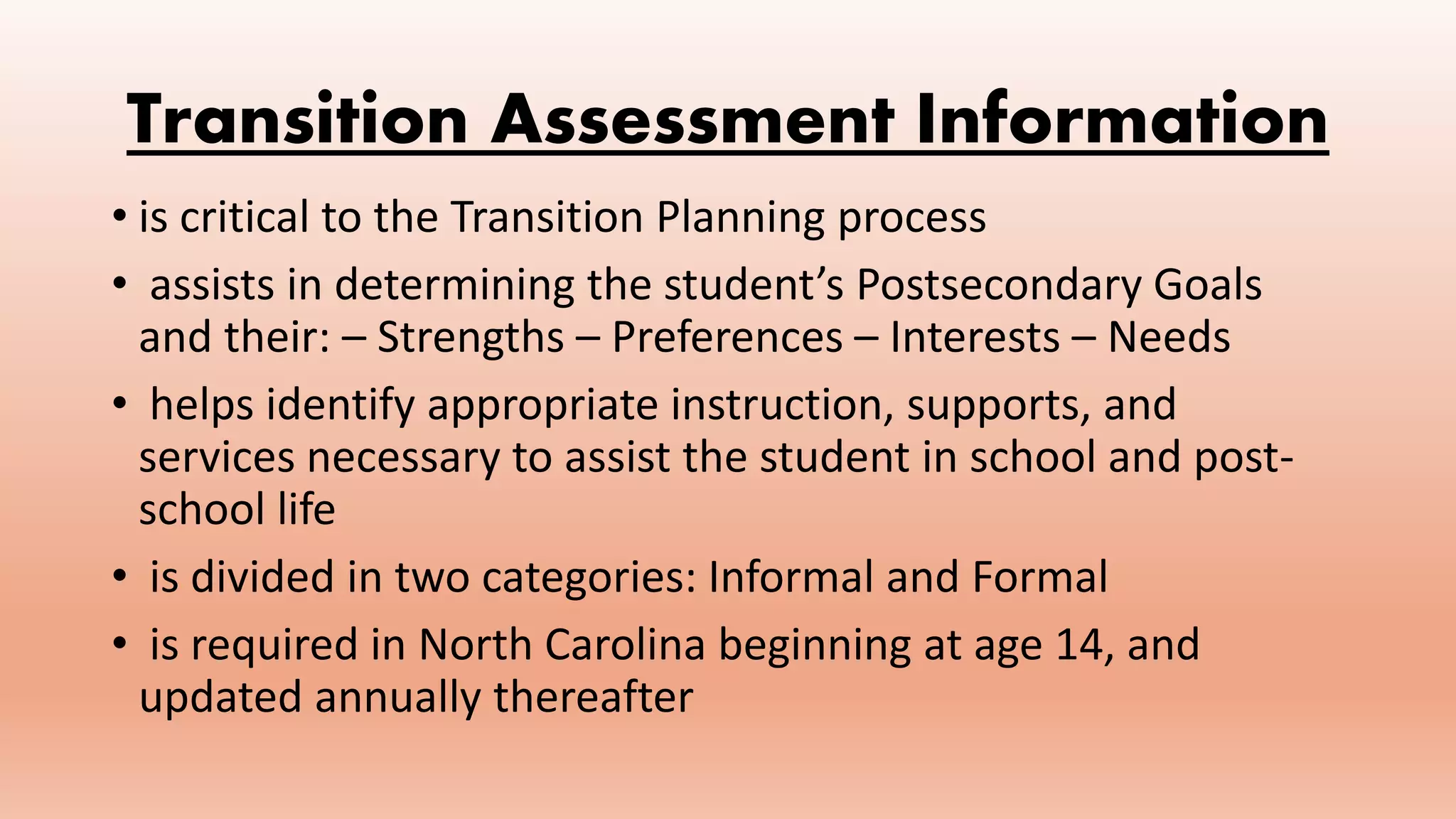 Transition assessment power point | PPTX