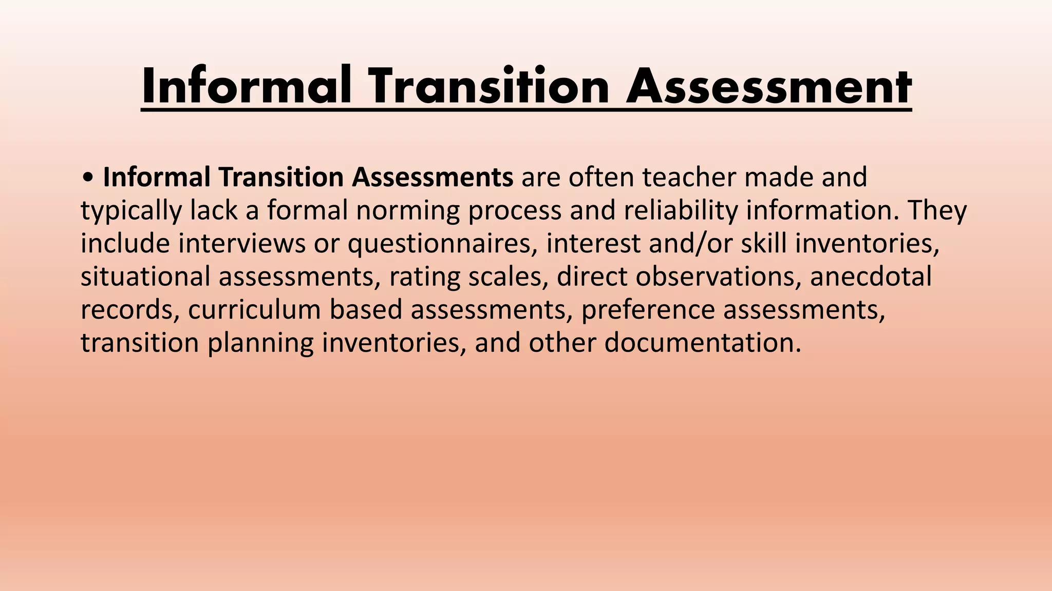 Transition assessment power point | PPTX | Educational Assessment ...